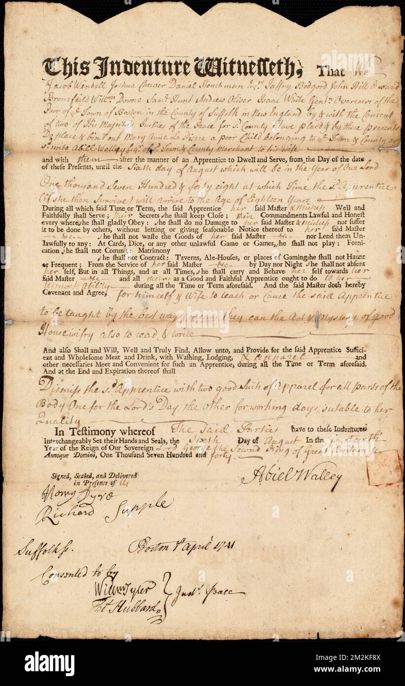 Document of indenture: Servant: LePierre, Mary Anne. Master: Walley ...