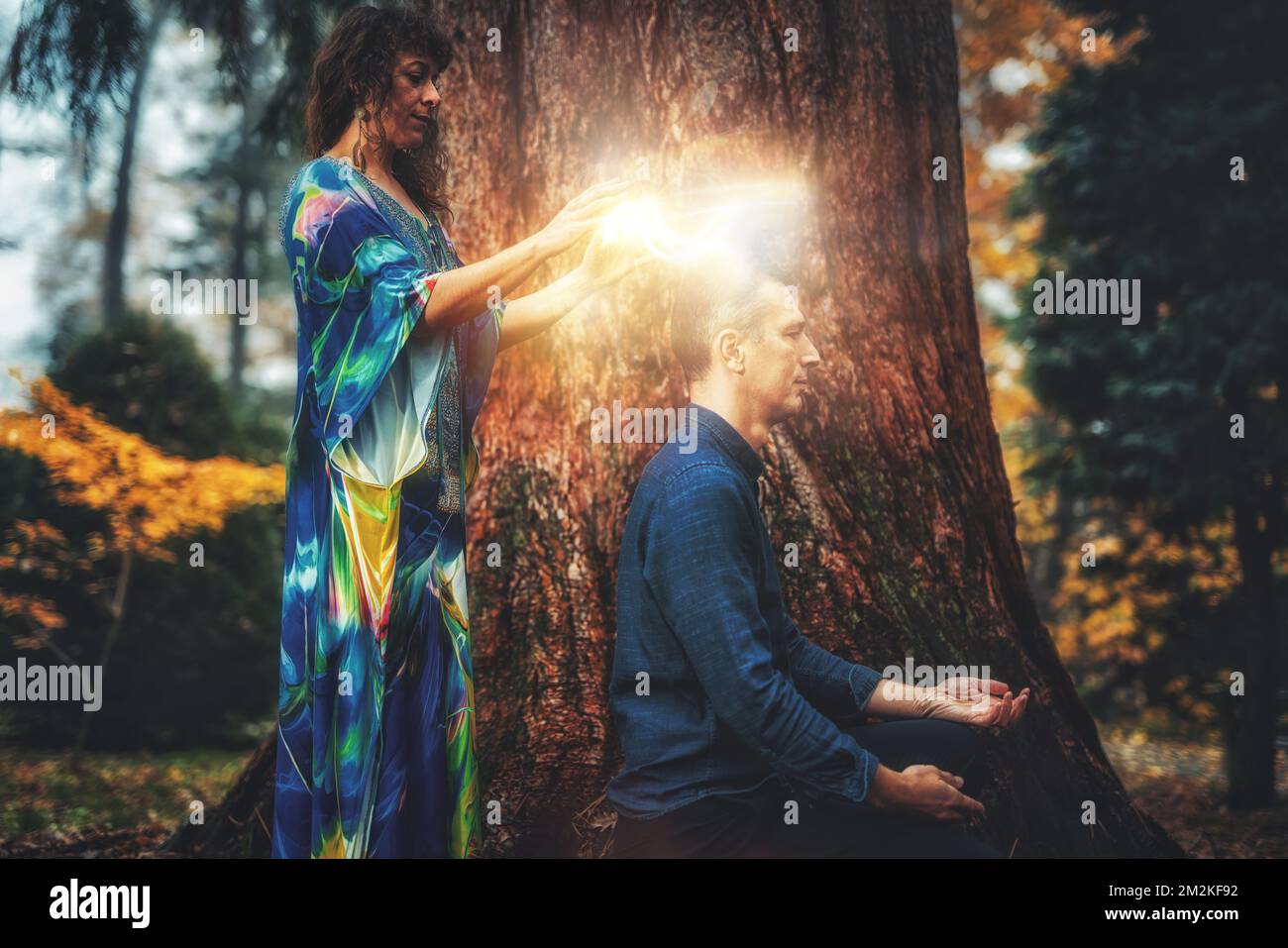 Man and woman heal each other with healing energy. Pranic healing Stock ...