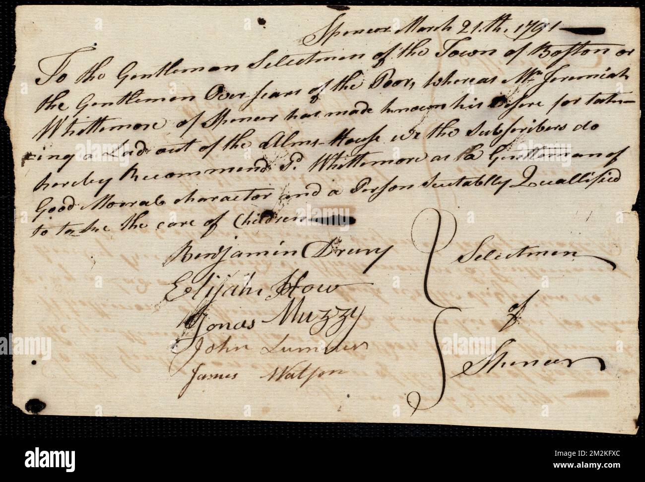 Document of indenture: Servant: Man, Sarah. Master: Whittemore ...