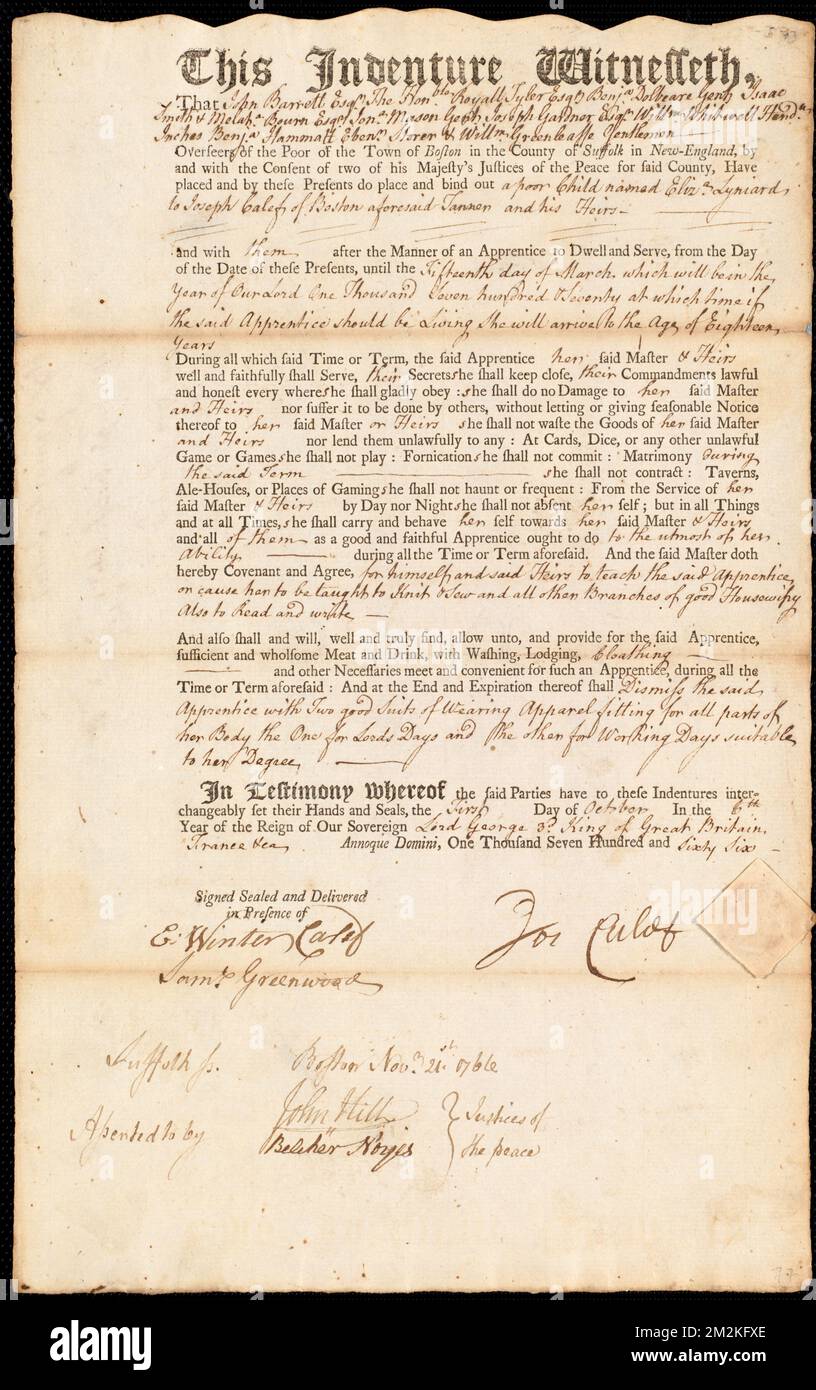 Document of indenture: Servant: Lyniard, Elizabeth [Eliza]. Master ...