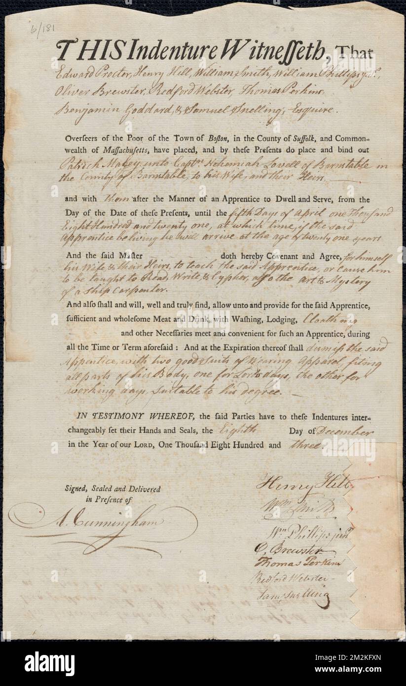 Document of indenture: Servant: Maley, Patrick. Master: Lovell ...