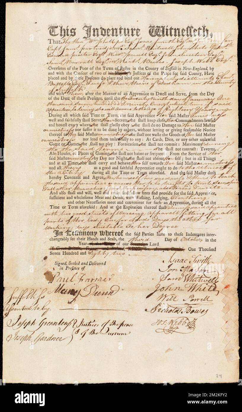 Document of indenture: Servant: Lydiett, Hannah. Master: Battelle ...
