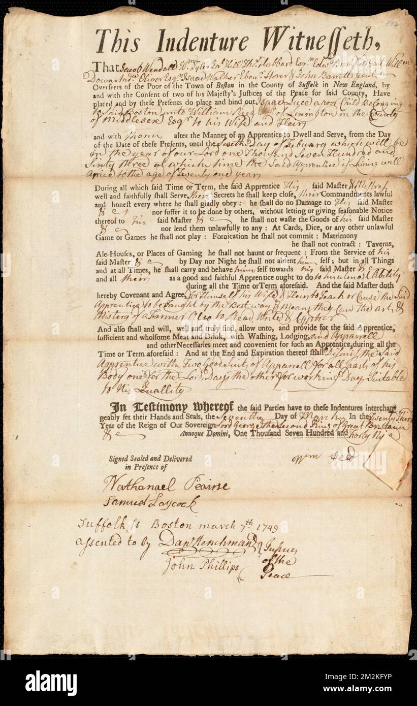 Document of indenture: Servant: Luce, Isaac. Master: Reed, William ...