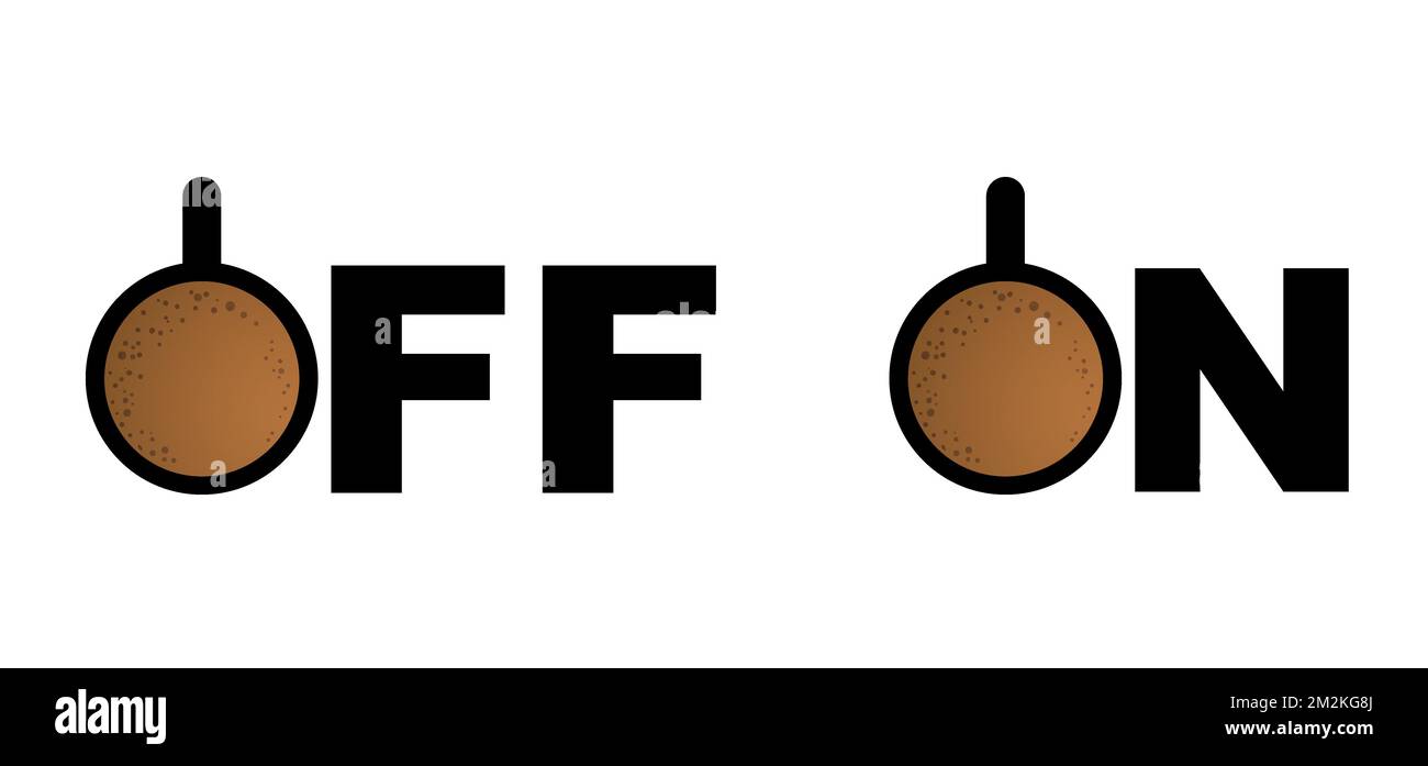 Cartoon coffee power turn on or power off. Coffee or tea break ...