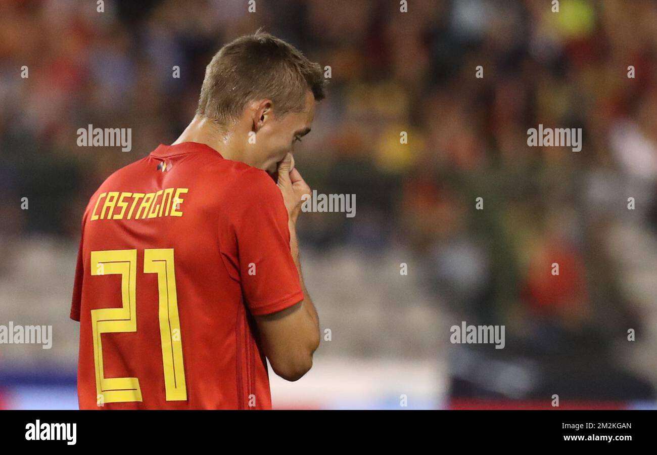 Belgium's Timothy Castagne looks dejected during a friendly game of ...