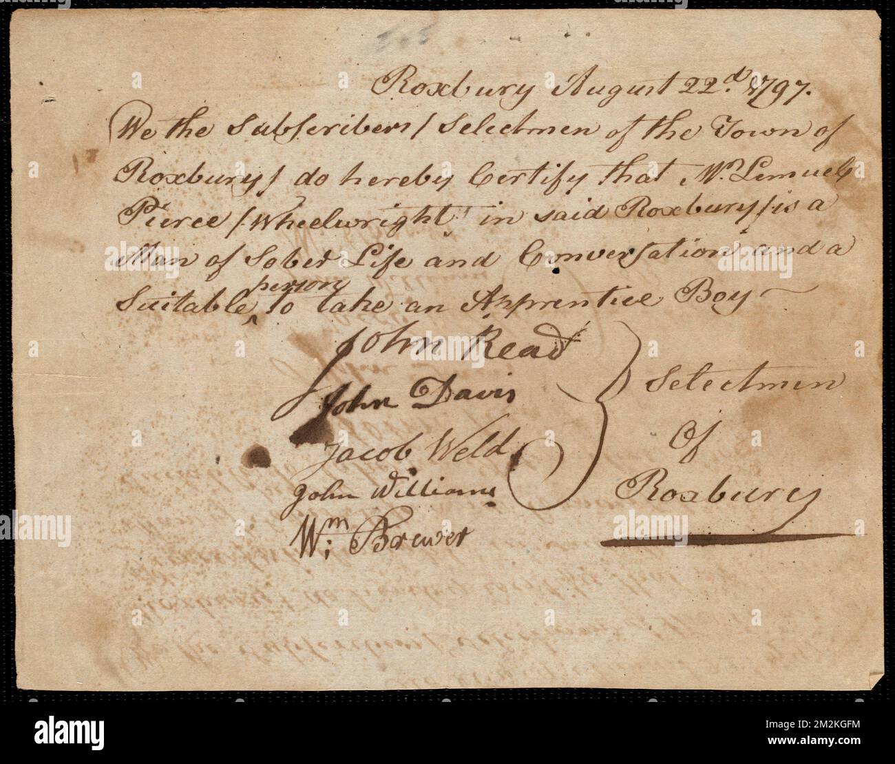 Document of indenture: Servant: Mathews, James. Master: Pierce, Lemuel ...