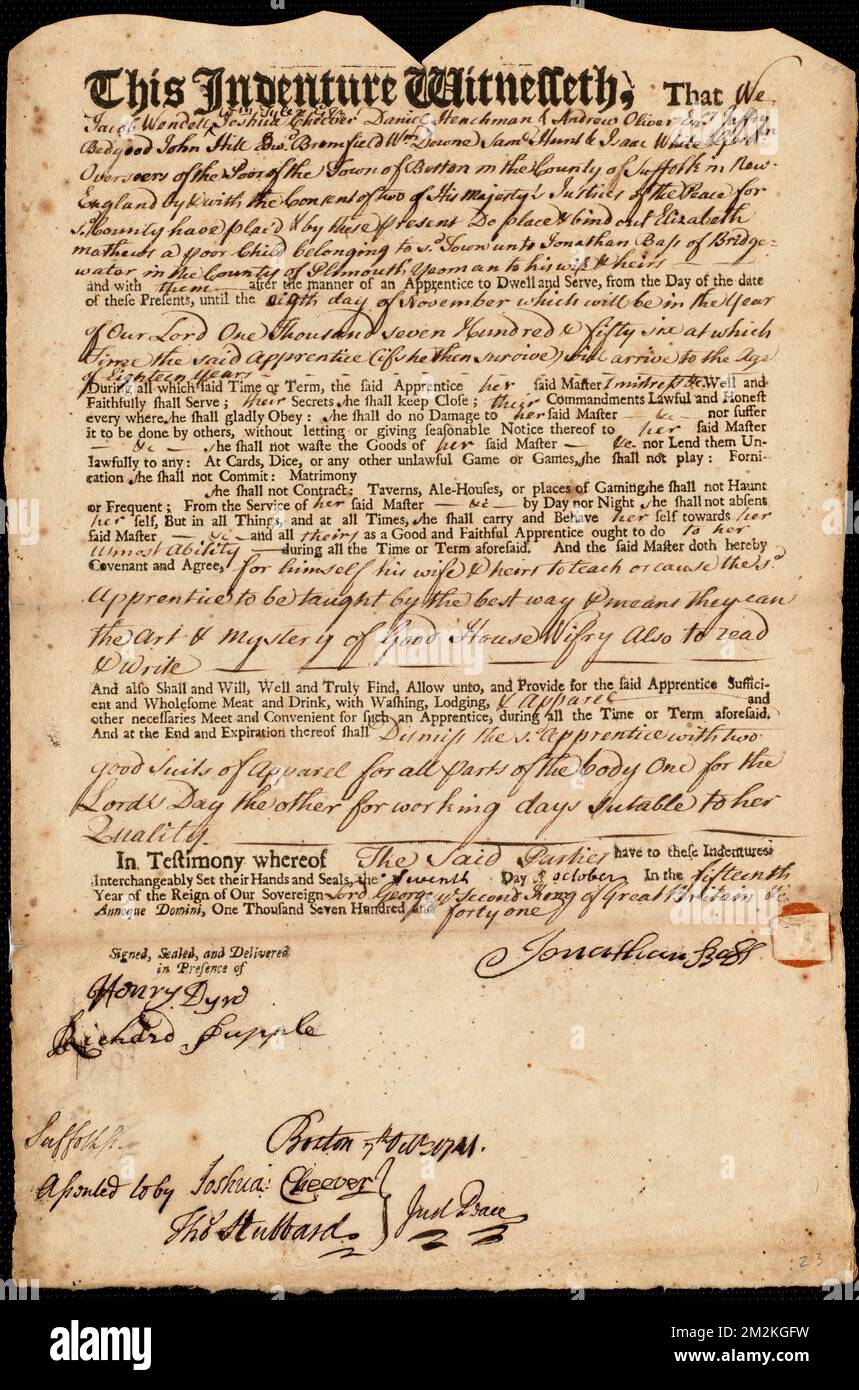 Document of indenture: Servant: Mathews, Elizabeth. Master: Bass ...