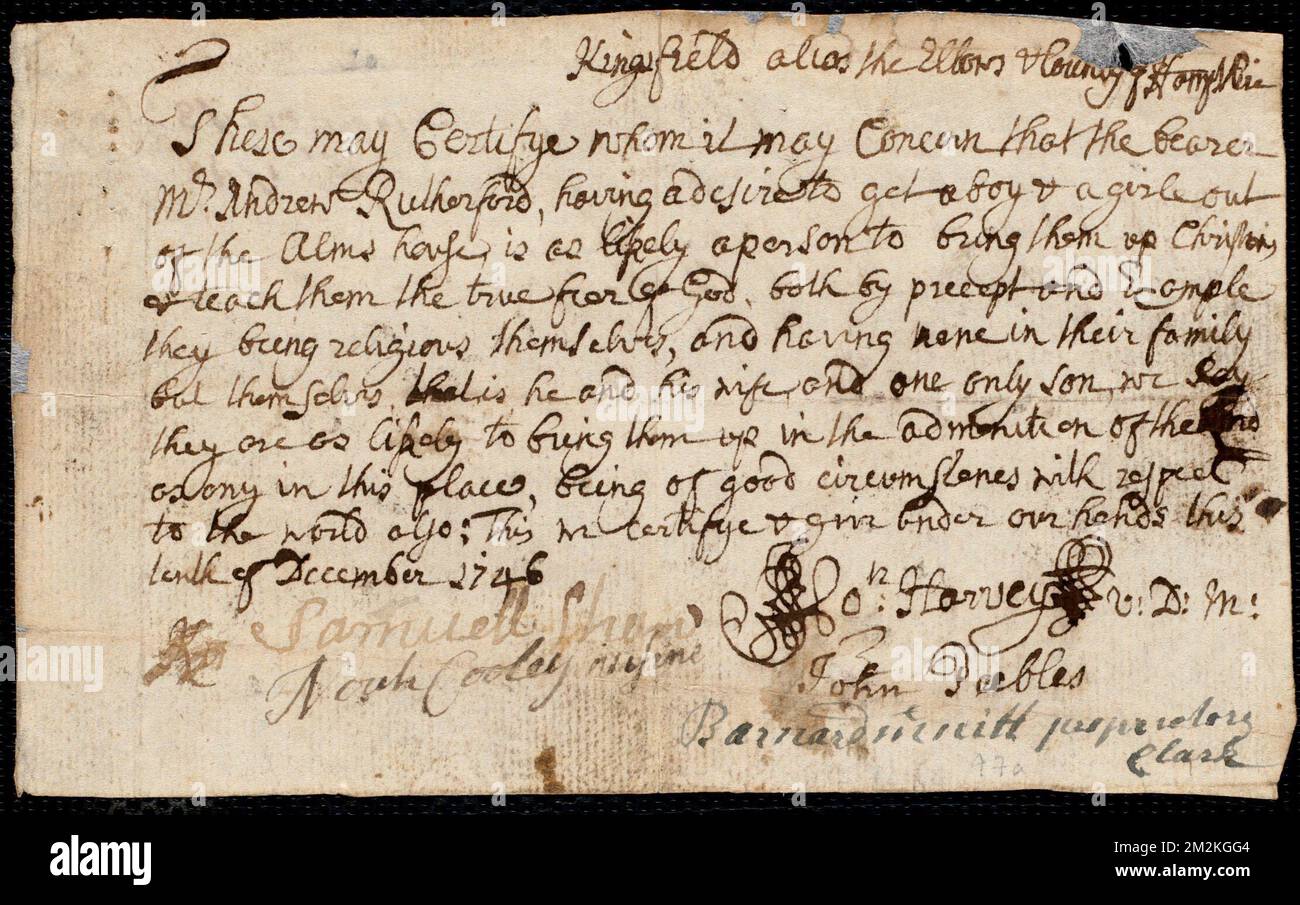 Document of indenture: Servant: Mathews, Margaret [Margret]. Master ...