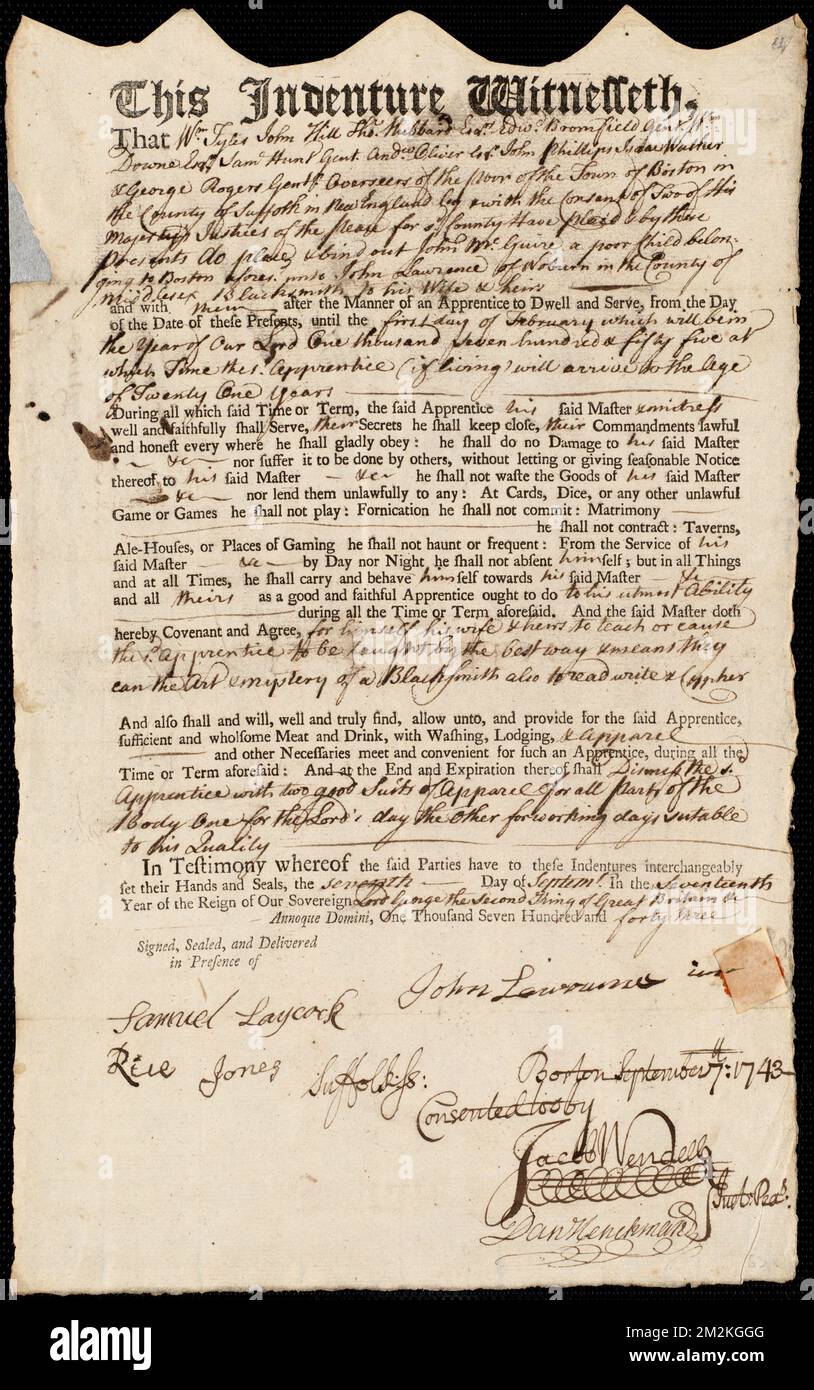 Document of indenture: Servant: McGuire, John. Master: Lawrence, John ...