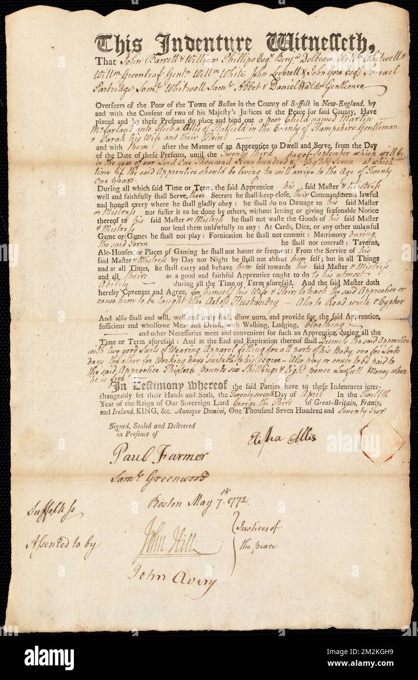 Document of indenture: Servant: McFarland, Martin. Master: Allis ...