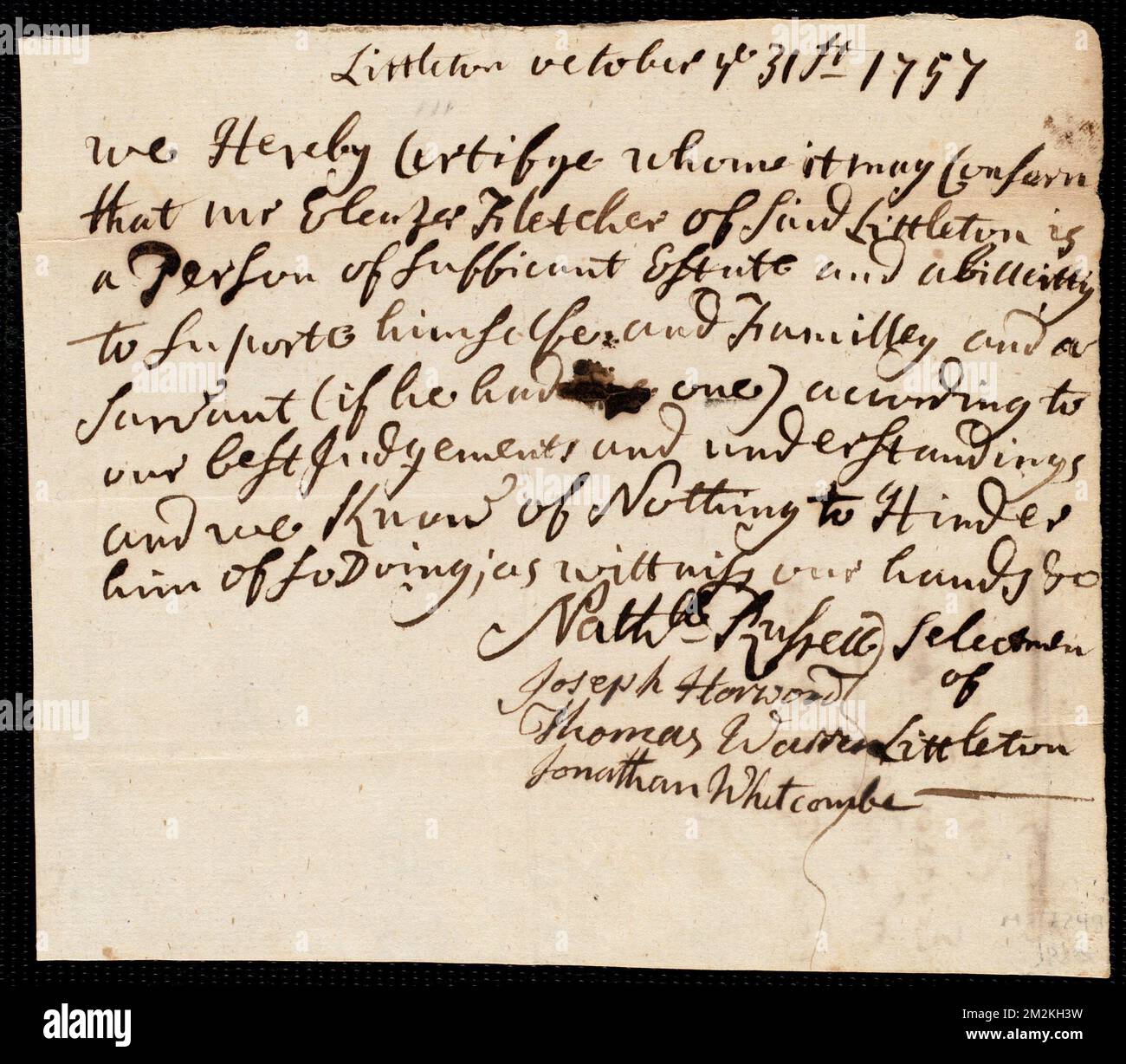 Document of indenture: Servant: Miller, Joseph. Master: Fletcher ...