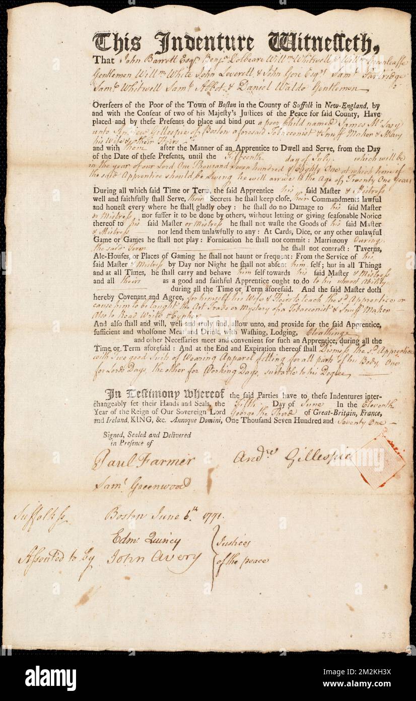 Document of indenture: Servant: McLary, James. Master: Gillespie ...