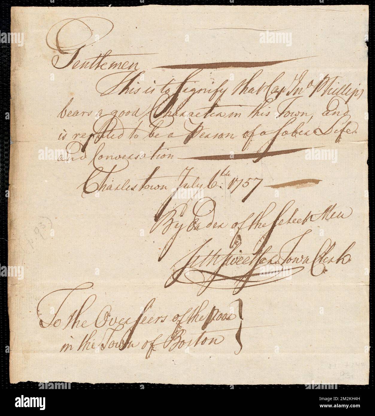 Document of indenture: Servant: Moody, Elizabeth. Master: Phillips ...