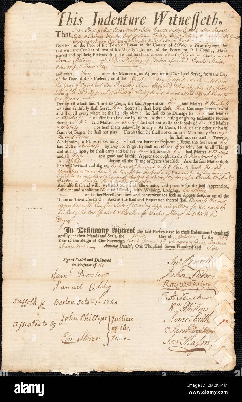 Document of indenture: Servant: Melvin, James. Master: Stirling, John ...
