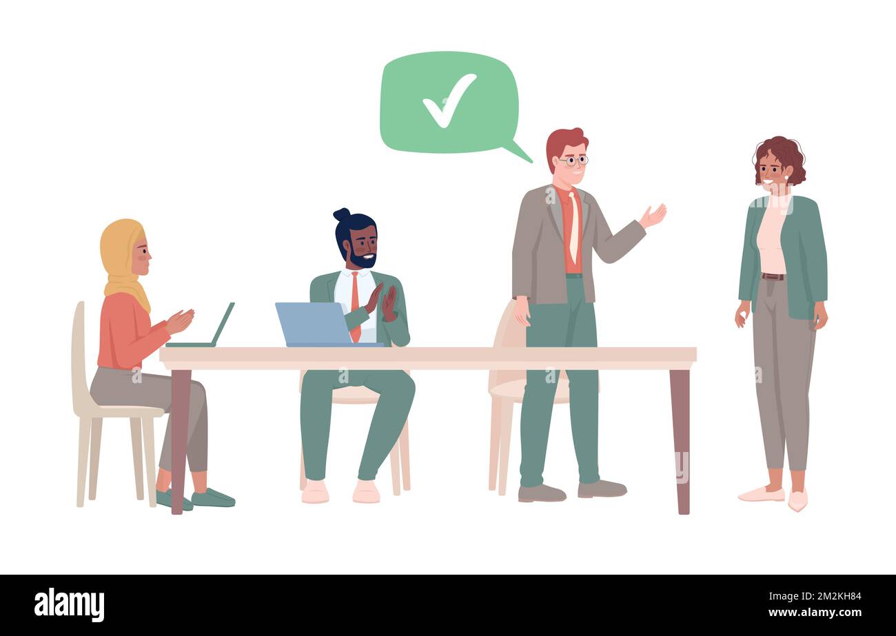 New employee introduction semi flat color vector characters Stock ...