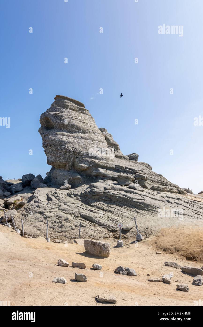 A vertical closeup view of the famous Sphinx from the Bucegi Mountains ...