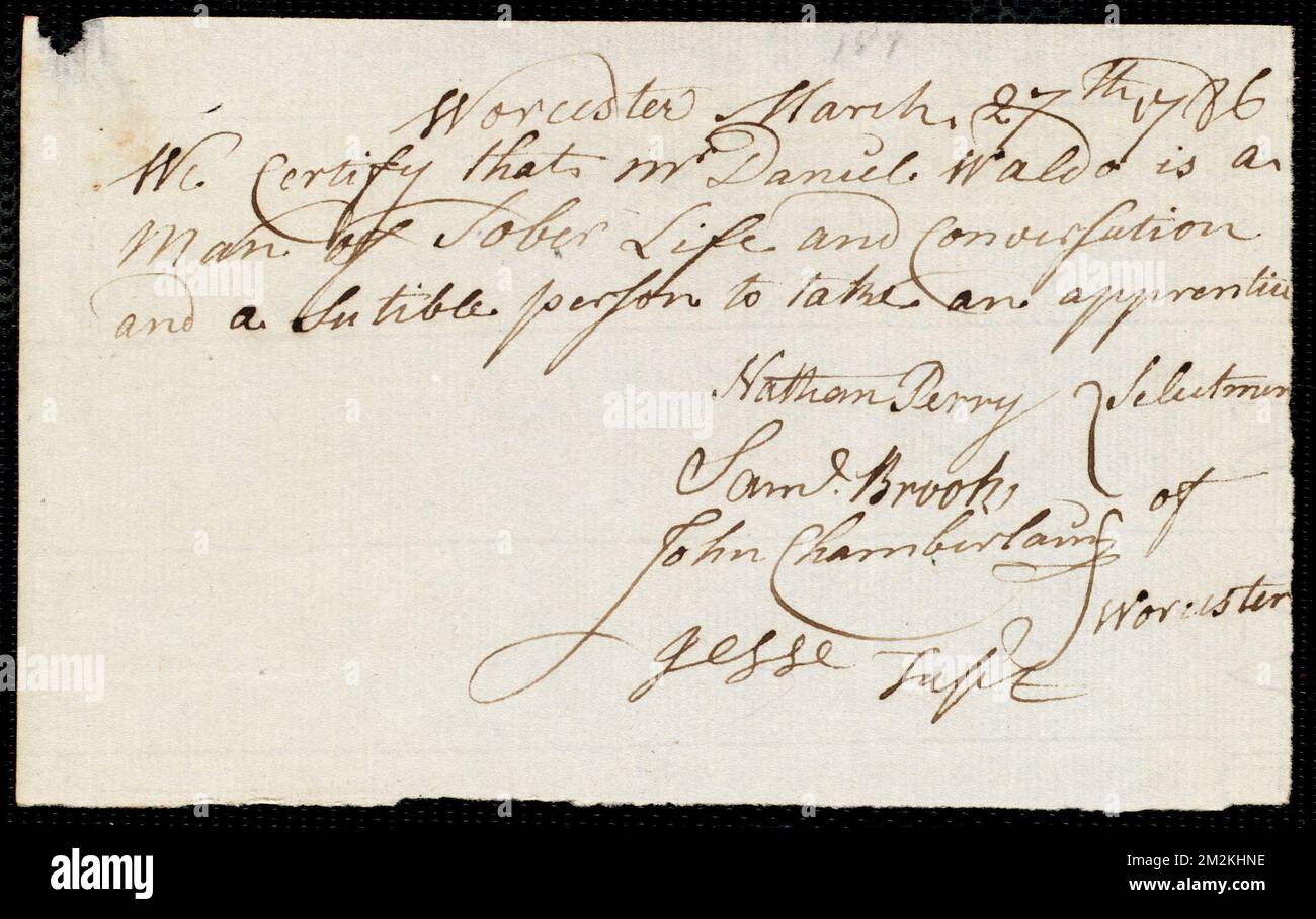 Document of indenture: Servant: Murfey, Samuel. Master: Waldo, Daniel ...