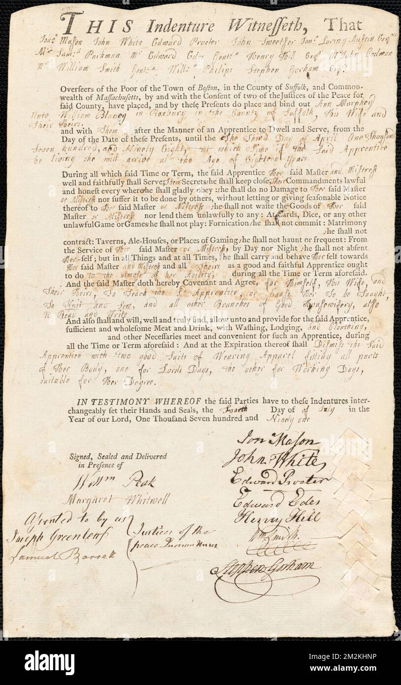 Document of indenture: Servant: Murphey, Ann. Master: Blaney, William ...