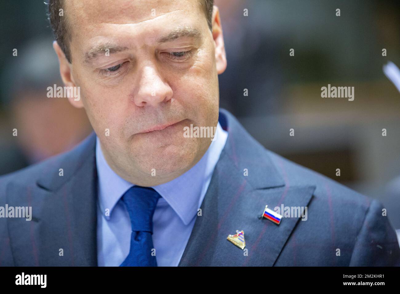 Russia Prime Minister Dimitry Medvedev pictured during a round table at ...