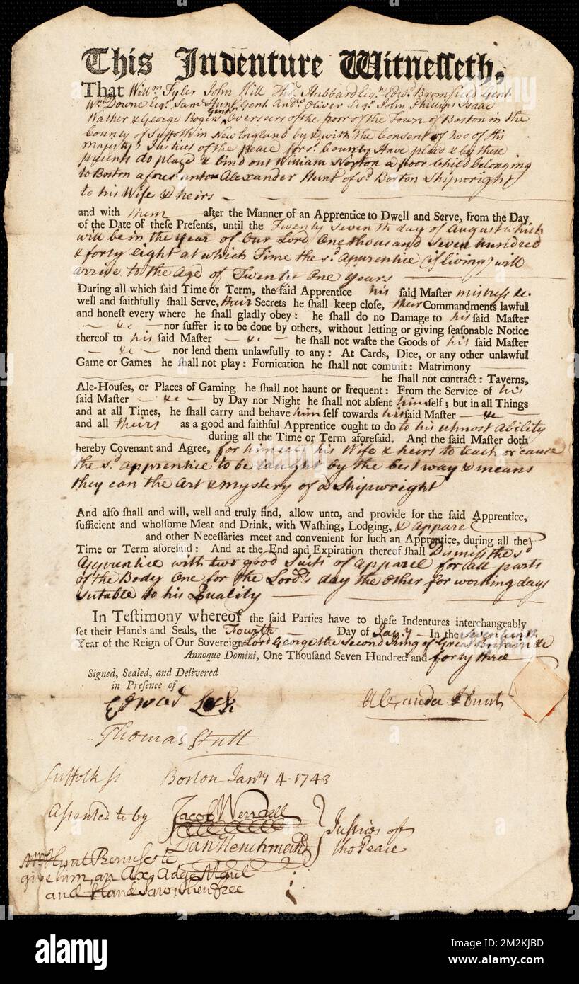Document of indenture: Servant: Norton, William. Master: Hunt ...