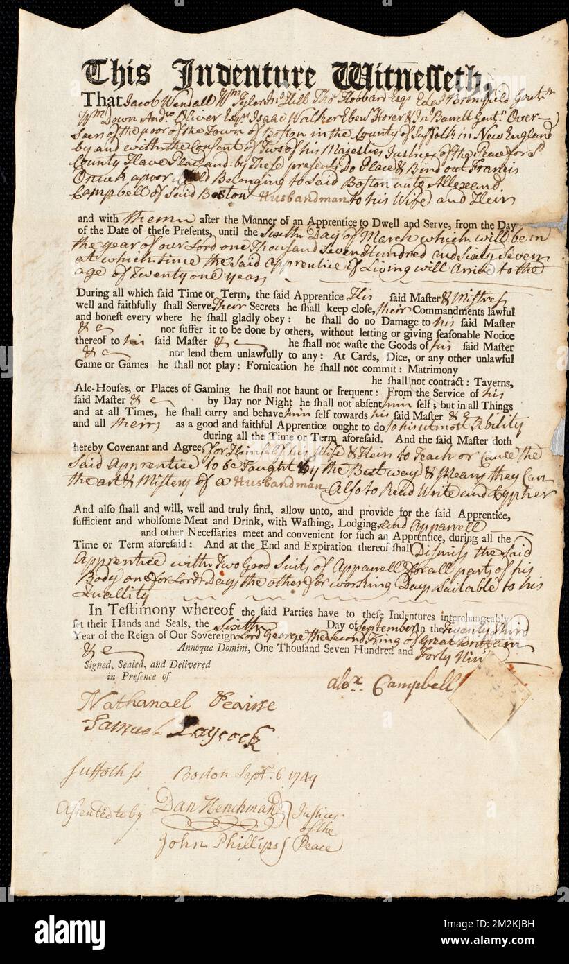 Document of indenture: Servant: Oncuk, Francis. Master: Campbell ...