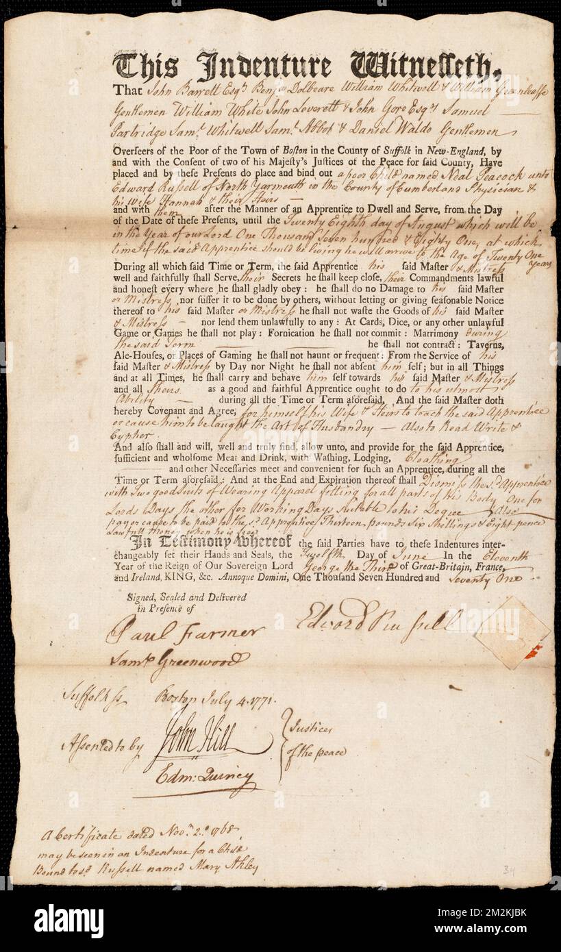 Document of indenture: Servant: Peacock, Neal. Master: Russell, Edward ...