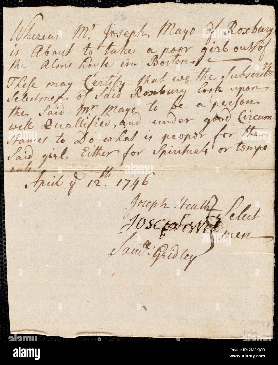 Document of indenture: Servant: Pearce, Elisabeth [Elizabeth]. Master ...