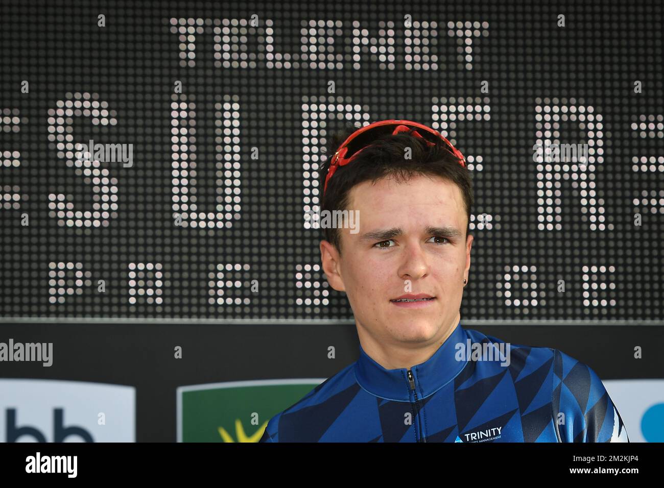 British Thomas Pidcock pictured on the podium after the men's race at ...