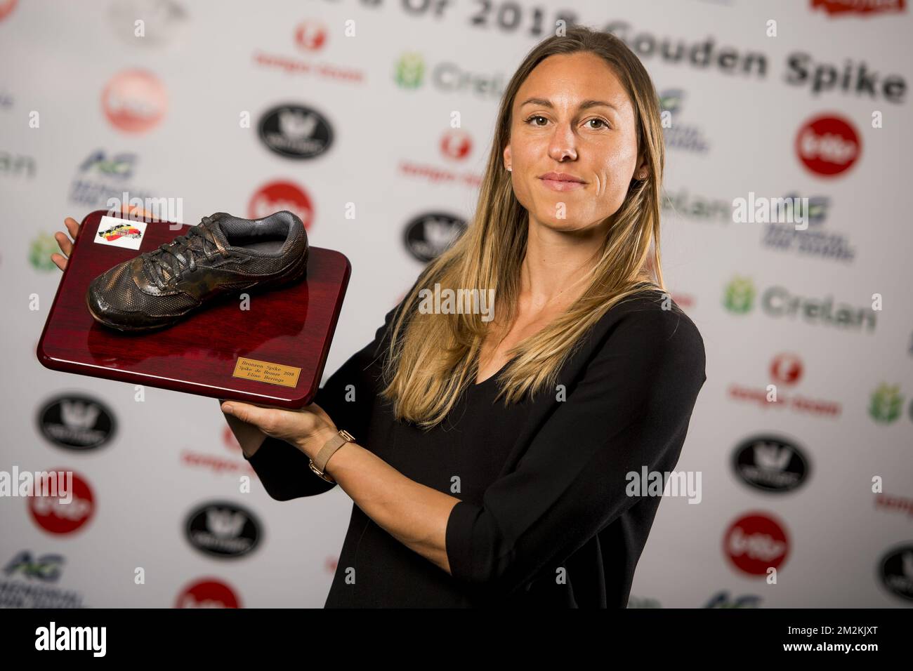 Belgian Eline Berings poses for the photographer with the Bronze Spike ...