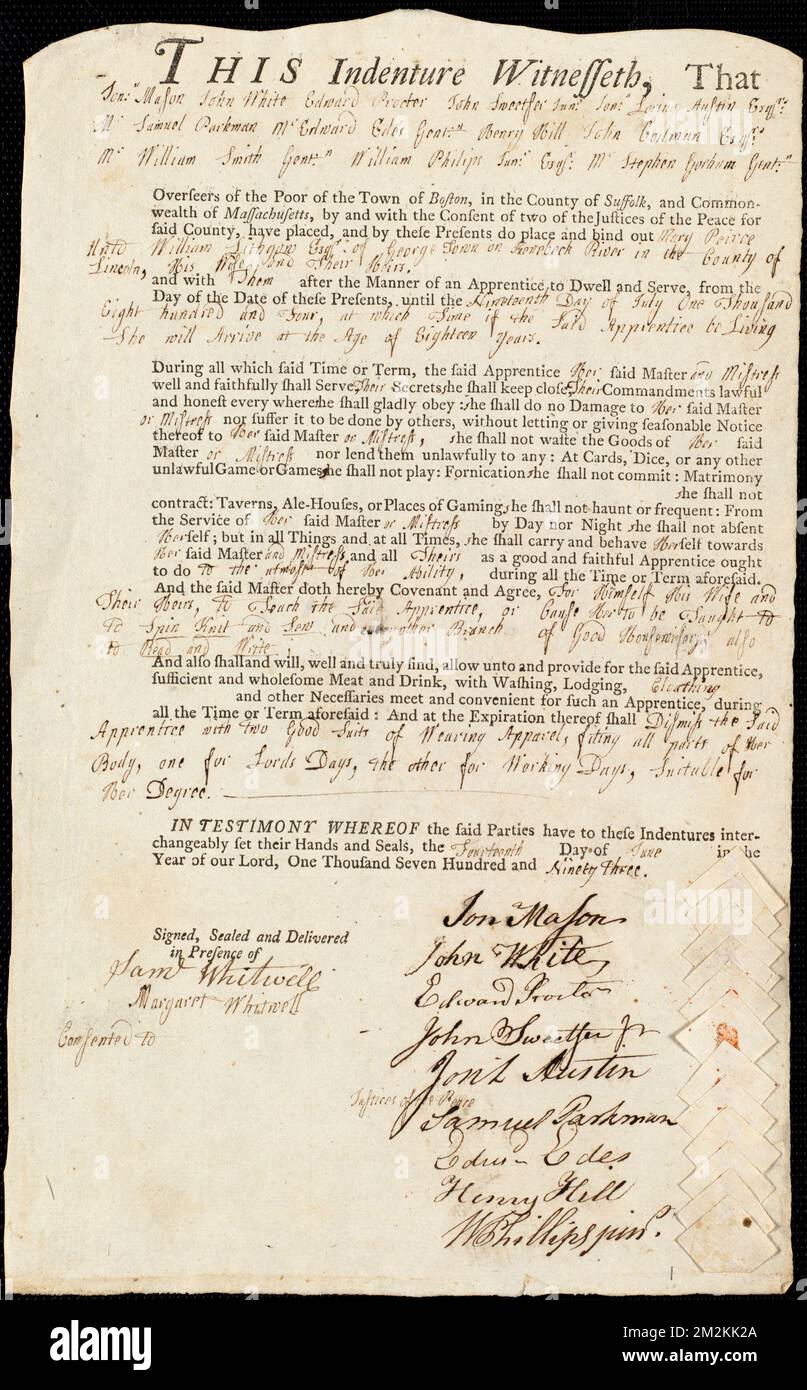 Document of indenture: Servant: Peirce, Mary. Master: Lithgow, William ...