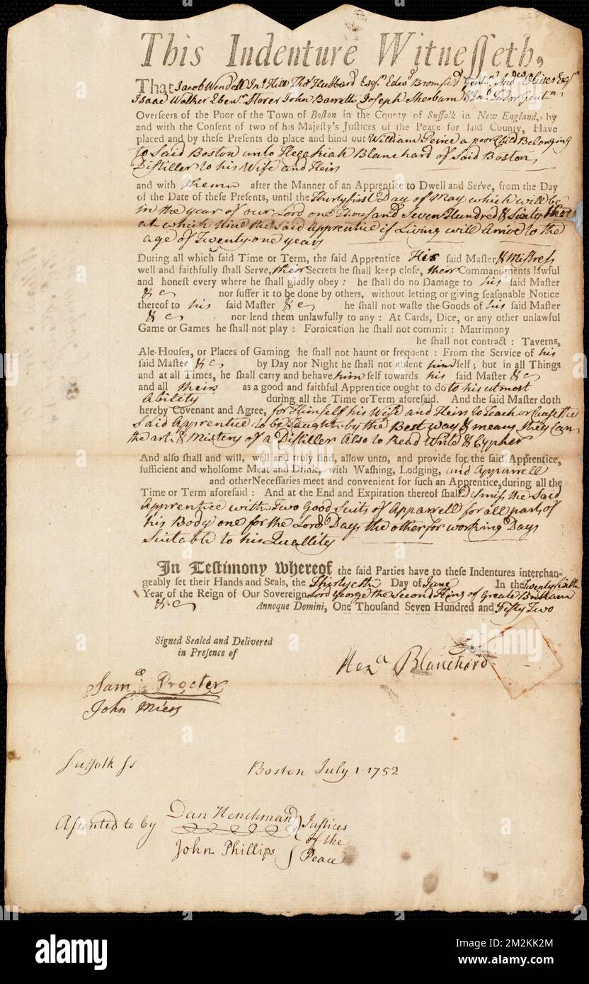 Document of indenture: Servant: Peirce, William. Master: Blanchard ...