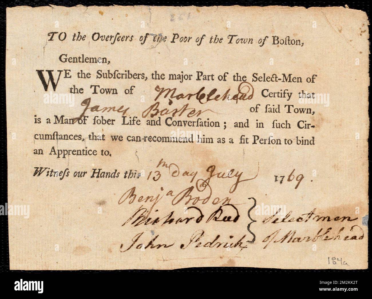Document of indenture: Servant: Pimm, Elizabeth. Master: Barter, James ...