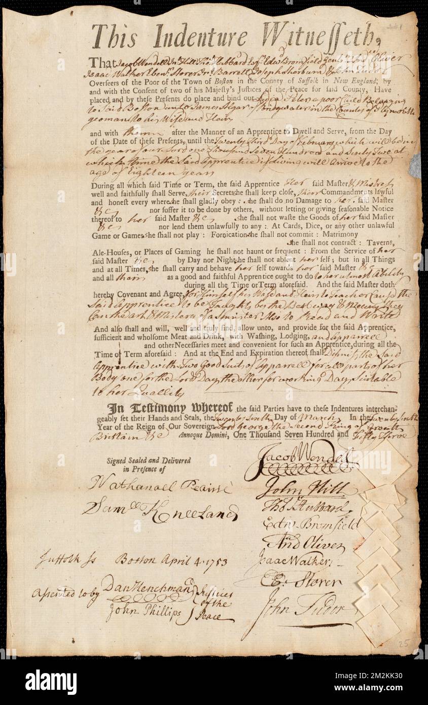 Document of indenture: Servant: Peters, Lidia. Master: Algar, James ...