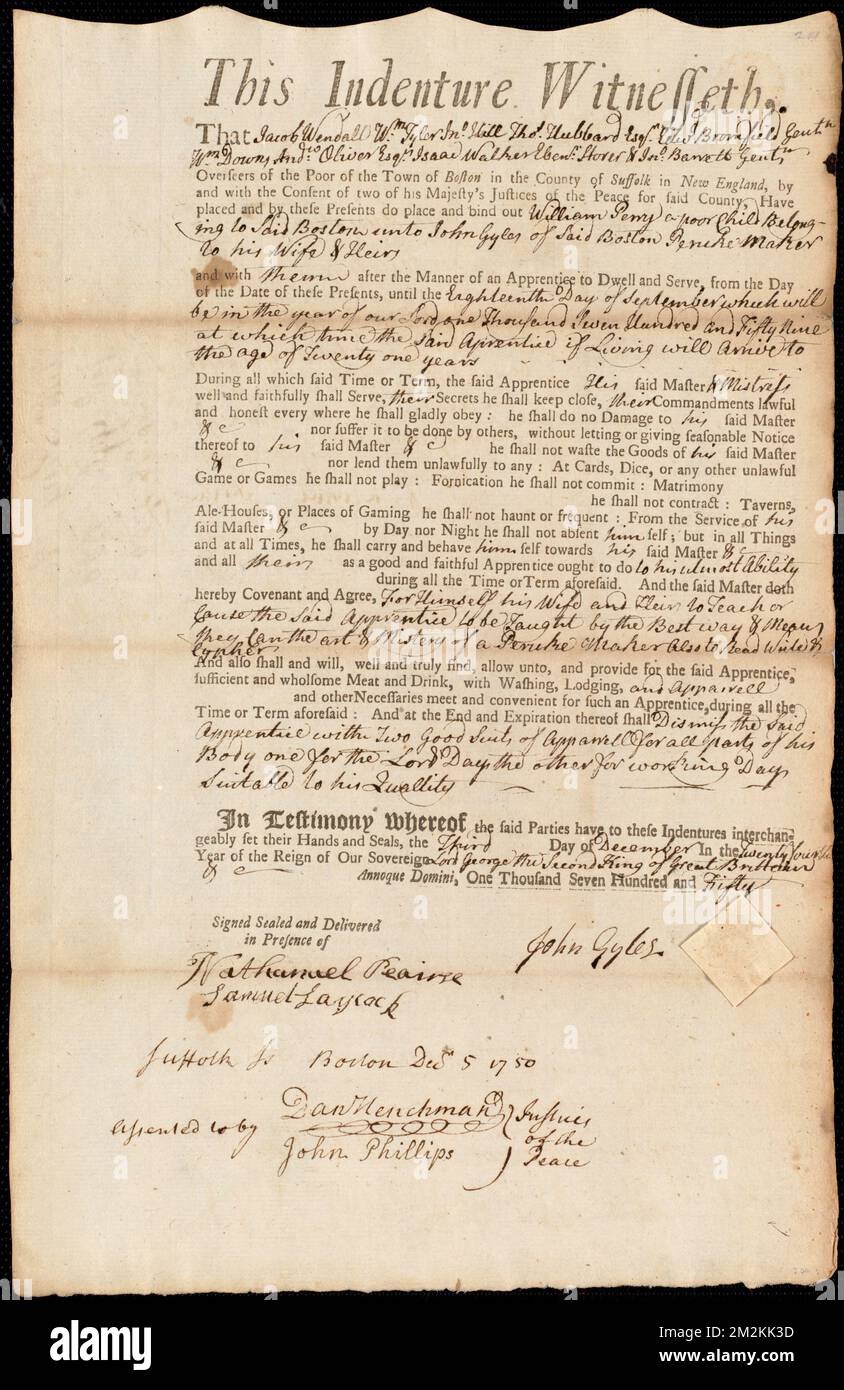 Document of indenture: Servant: Perry, William. Master: Gyles, John ...