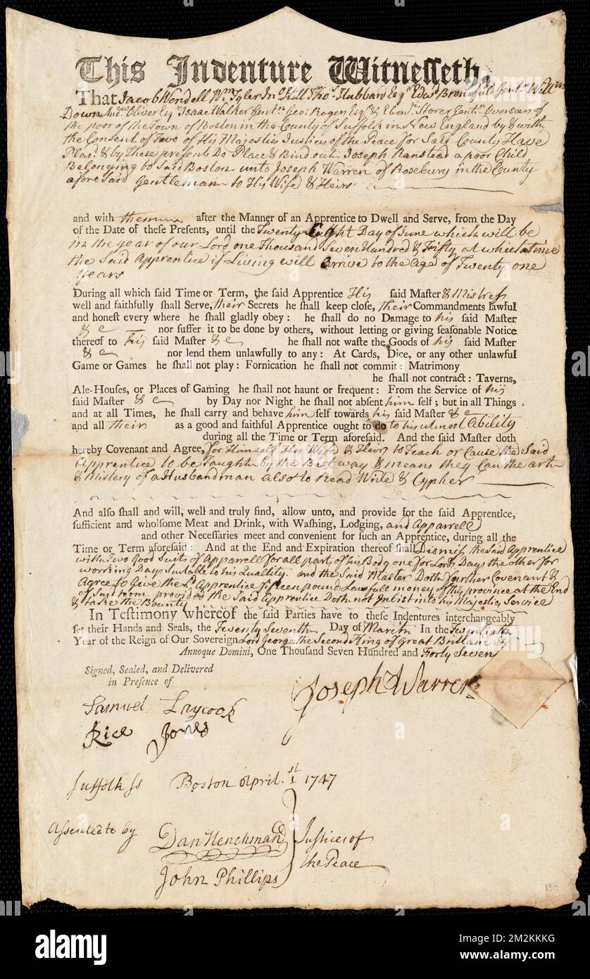 Document of indenture: Servant: Ranstead, Joseph. Master: Warren ...