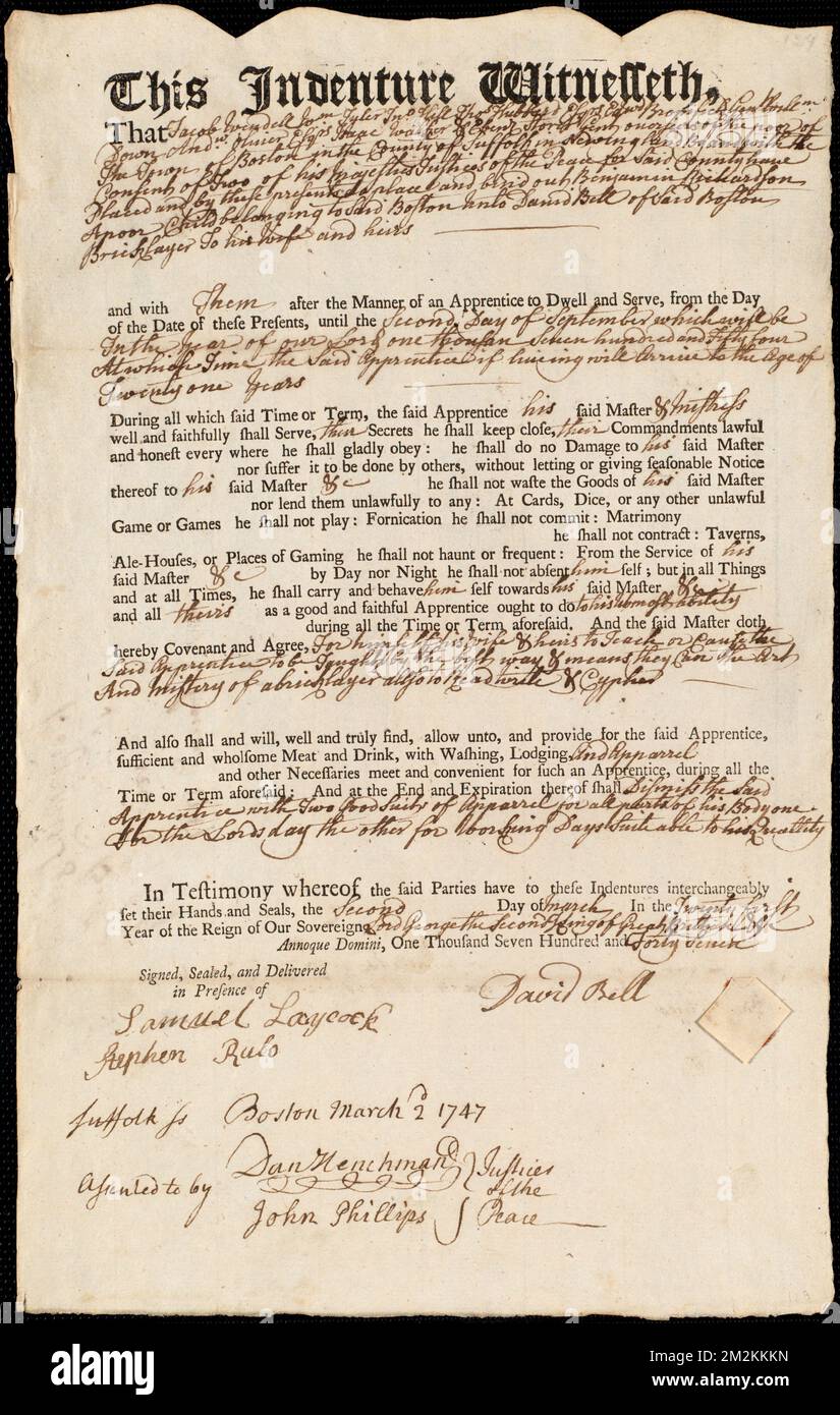 Document of indenture: Servant: Richardson, Benjamin. Master: Bell ...