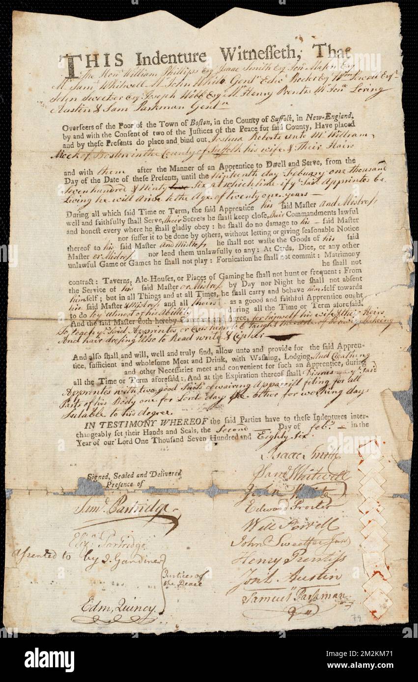 Document of indenture: Servant: Roberts, Joshua. Master: Mack, William ...