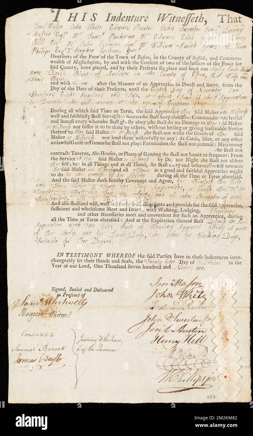Document of indenture: Servant: Russell, Sally Cade. Master: Blunt ...