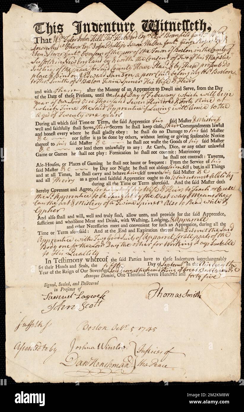Document of indenture: Servant: Sanson, Edward. Master: Smith, Thomas ...