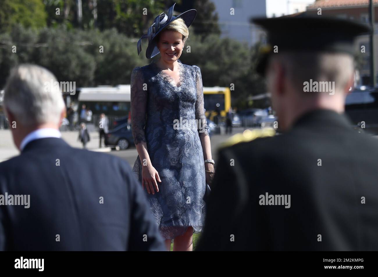 Queen Mathilde of Belgium pictured at the welcome ceremonial at the ...