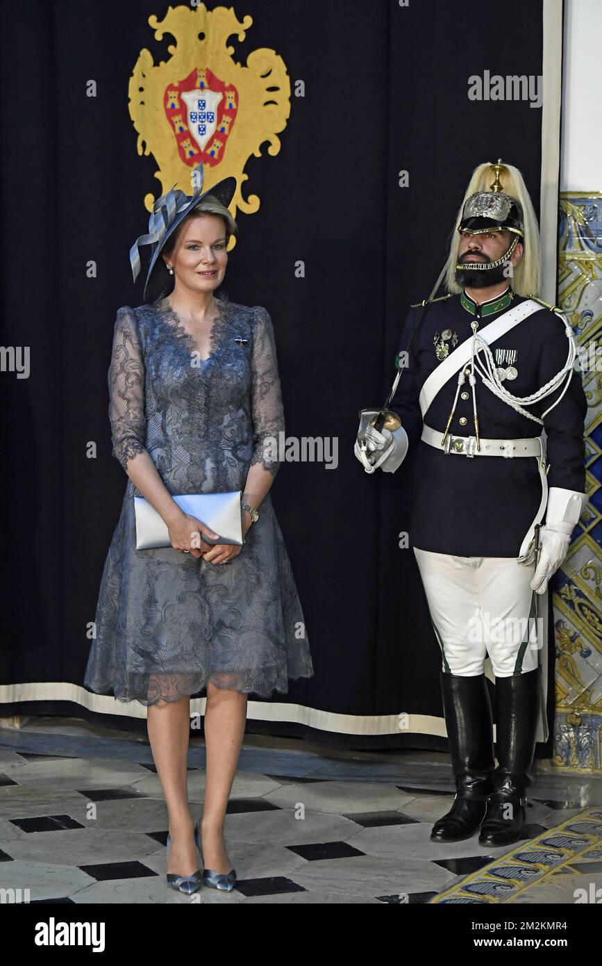 Queen Mathilde of Belgium pictured at the Palacio de Belem, the ...