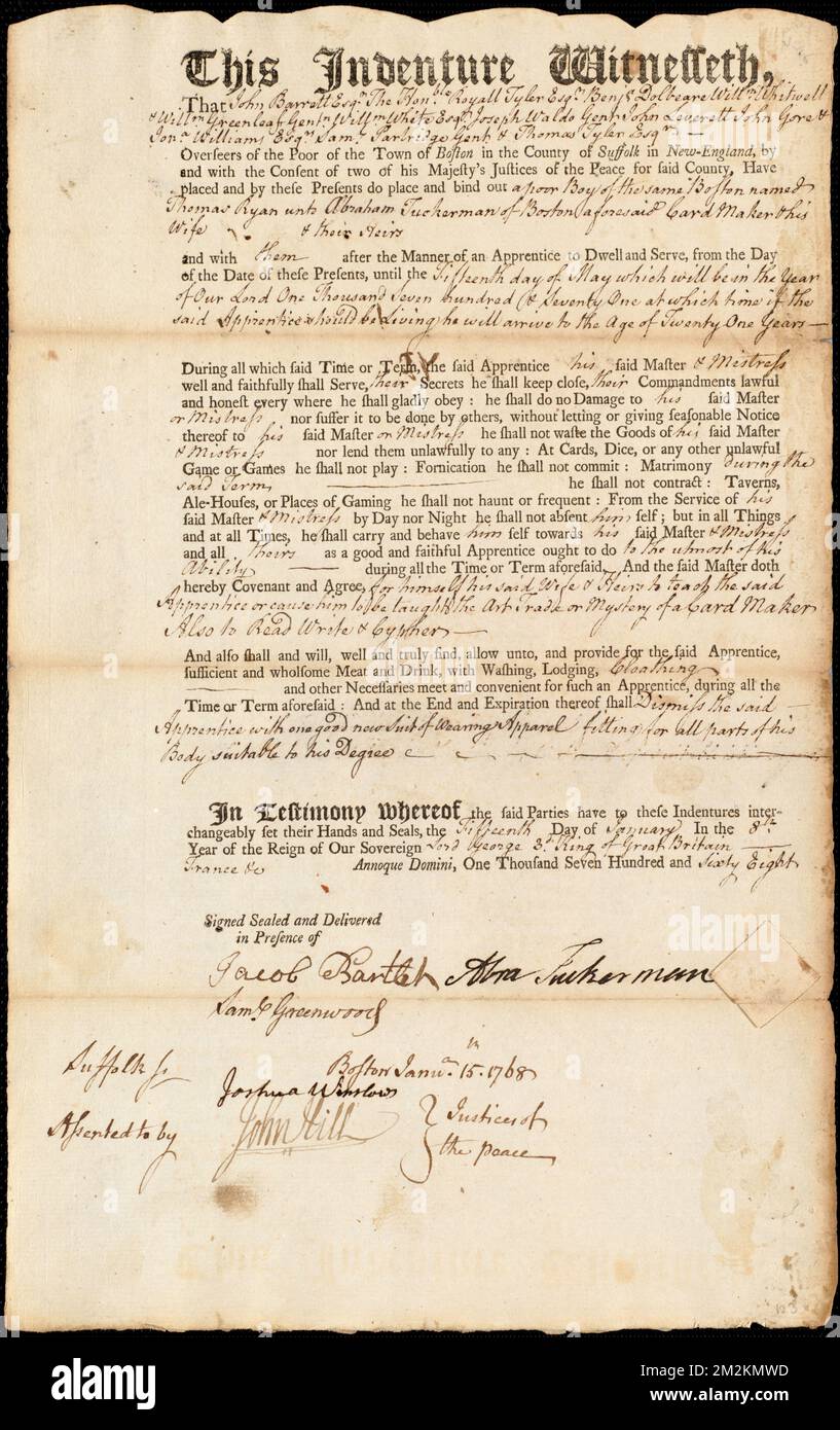 Document of indenture: Servant: Ryan, Thomas. Master: Tuckerman ...