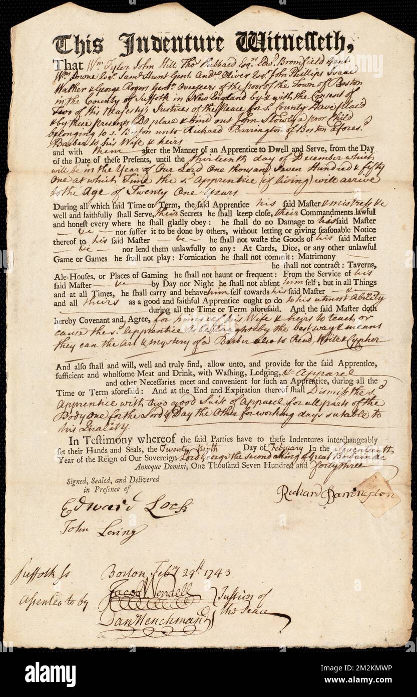 Document of indenture: Servant: Slowly, John. Master: Barrington ...