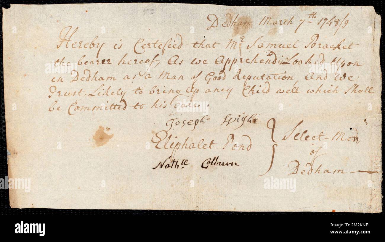 Document of indenture: Servant: Smith, Sarah. Master: Bracket [Brackit ...