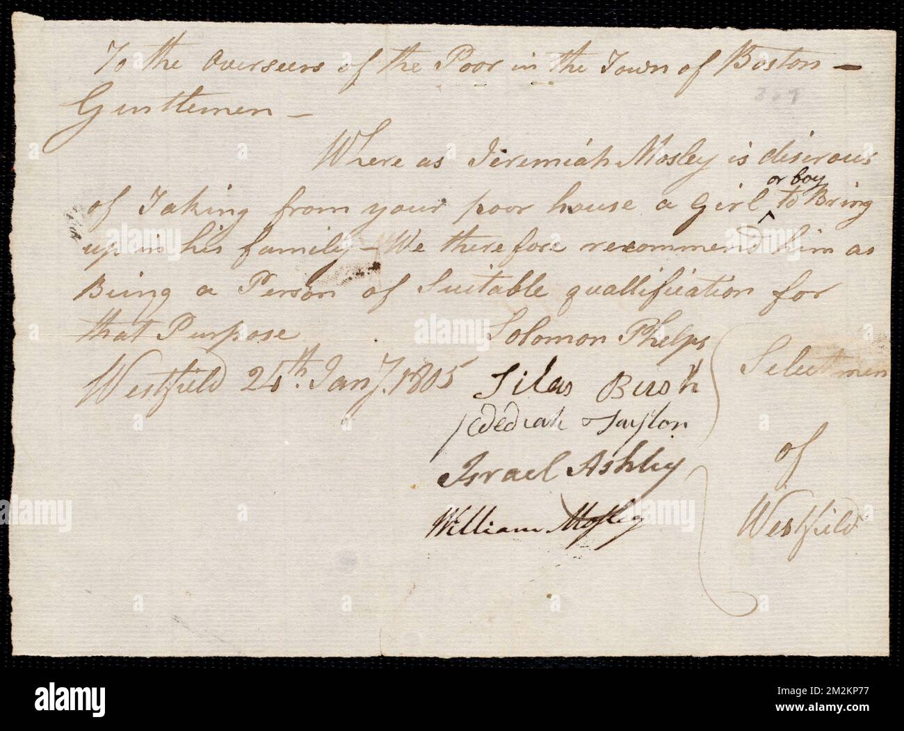 Document of indenture: Servant: Swan, Josiah. Master: Mosley, Jeremiah ...