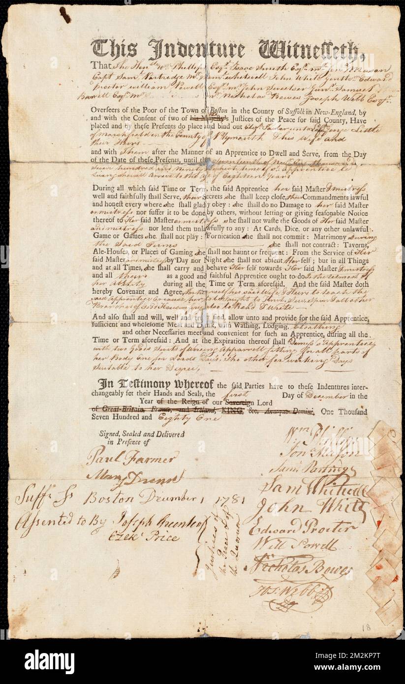 Document of indenture: Servant: Tailor, Elizabeth. Master: Little ...