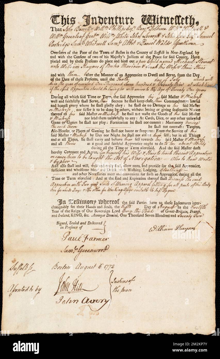 Document of indenture: Servant: Stewart, Michael. Master: Haynes ...