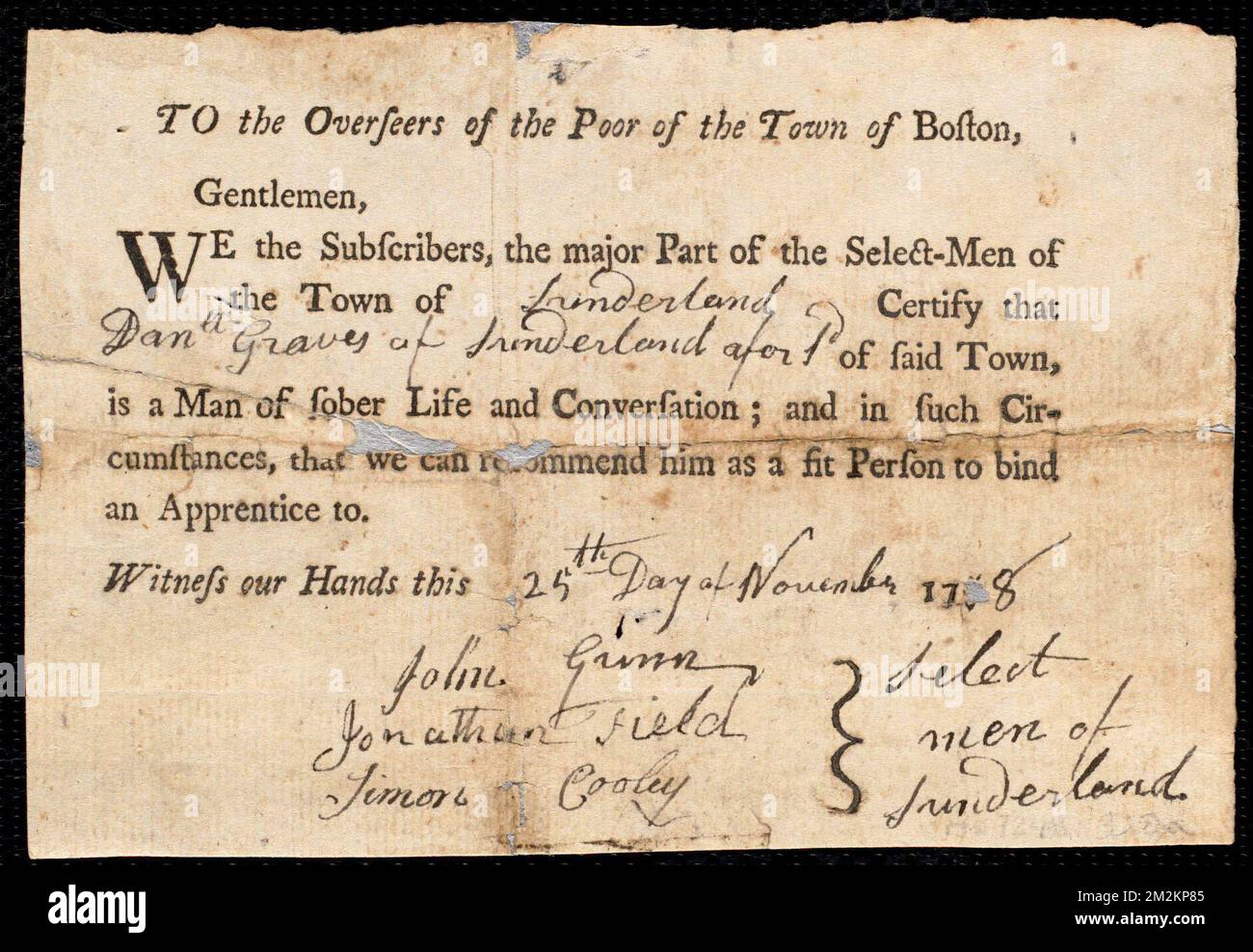 Document of indenture: Servant: Thompson, James. Master: Graves, Daniel ...