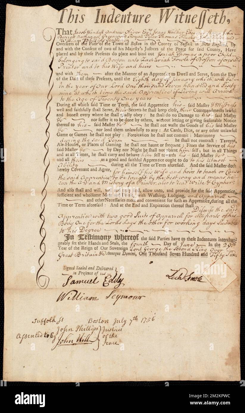 Document of indenture: Servant: Thomas, Isaiah. Master: Fowle ...