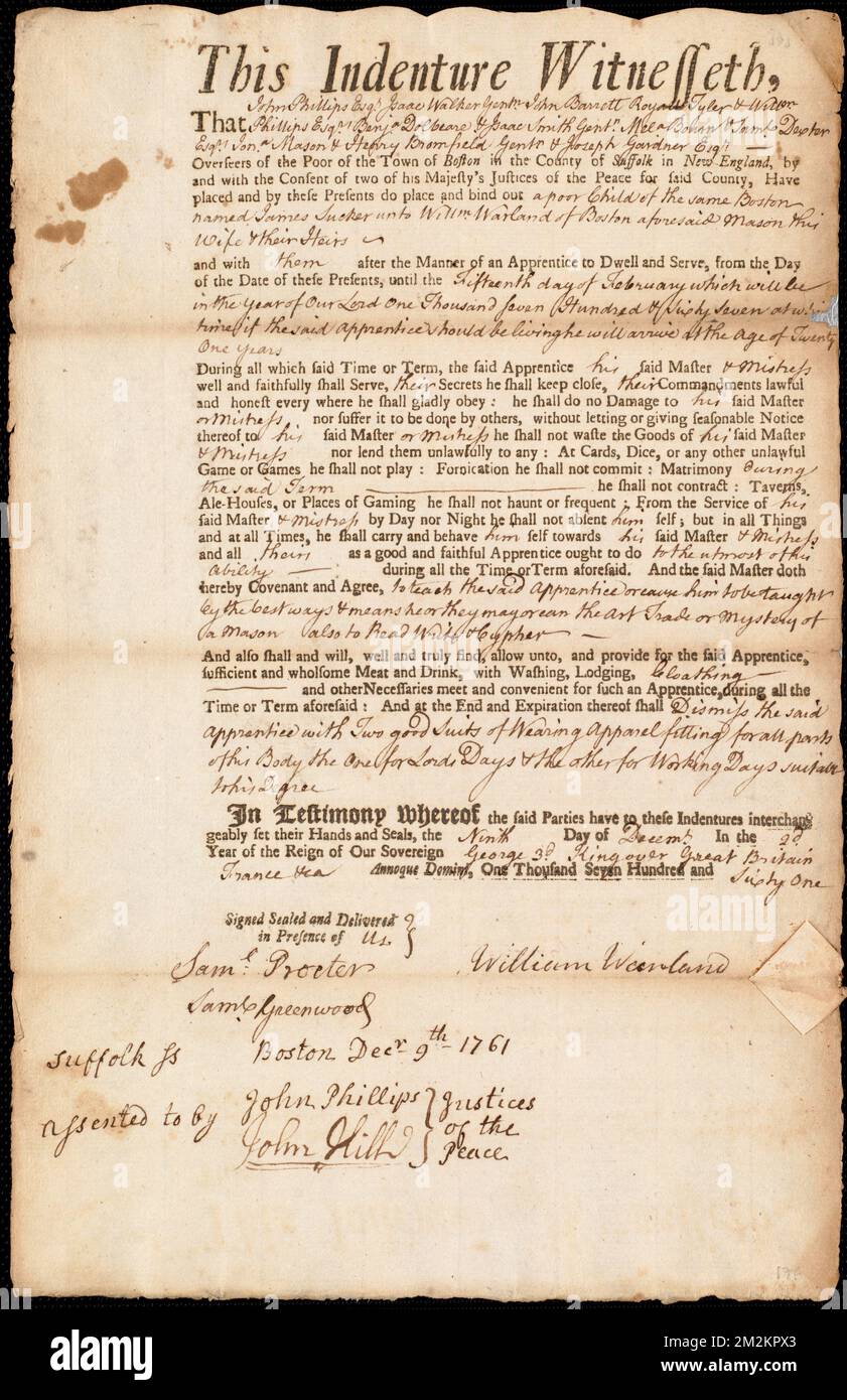 Document of indenture: Servant: Tucker, James. Master: Warland, William ...